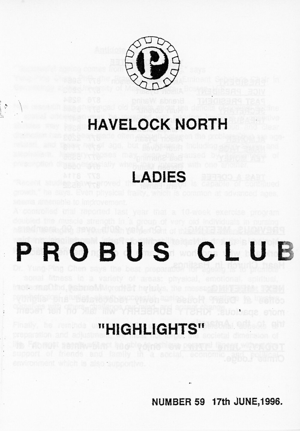 Ladies Probus Club of Havelock North "Highlights" Number 59. 17 June ...